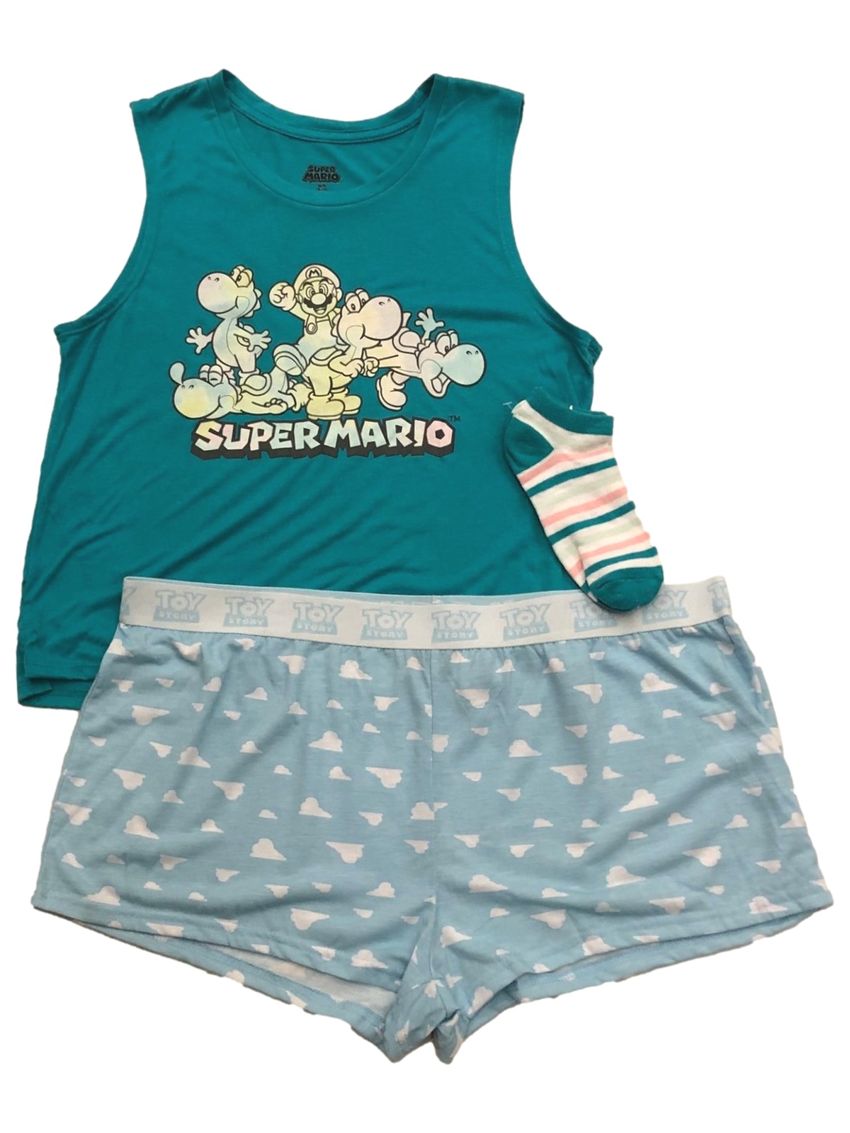 Super Mario Womens Yoshi Tank Top Shirt Shorts & Socks Pajamas Sleep ...