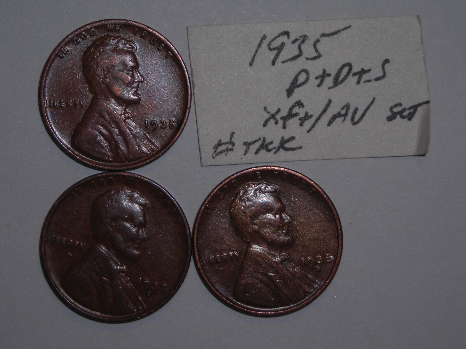wheat penny LOT 1935,1935d,1935s SET 3 XF+/AU LINCOLN CENTS 1935-p,1935 ...