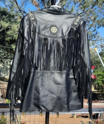Men's Scully STYLE 758 Western Fringe & Beaded Black Leather Jacket SZ ...