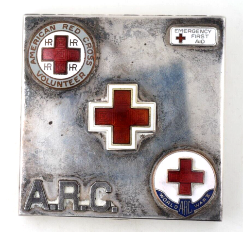 WWII US Navy & Red Cross Embossed Sterling Silver Compact Case ORIGINAL ...
