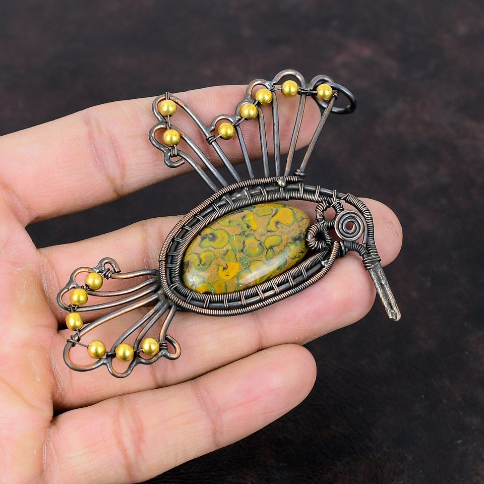 Fruit Jasper Wire Wrapped Bird Pendant Handcrafted Copper Partywear 4. ...