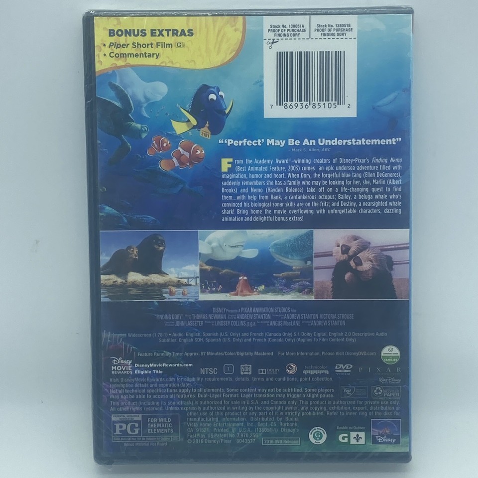 Finding Dory DVD 2016 Disney Animation Family Adventure Comedy BRAND ...