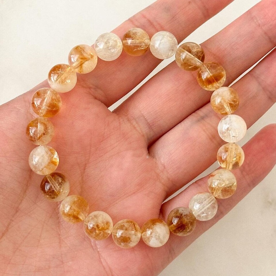 Natural 8mm Citrine Stone Stretch Bracelet Protection Healing Bracelet ...