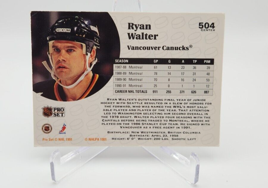 Ryan Walter - Pro Set - 1991-92 - Vancouver Canucks - #504 | eBay