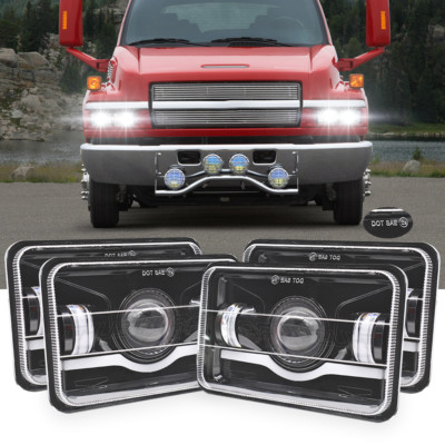 4PCS 4x6" LED Headlights High Low DRL Fit For GMC C4500 C5500 Topkick ...