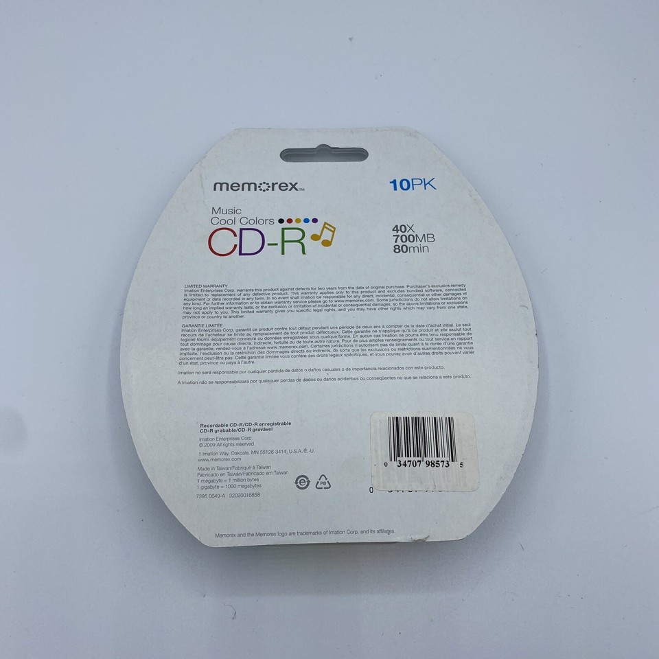 Memorex Music CD-R Cool Colors 10pk 40X 700MB 80 Min Recordable NEW ...