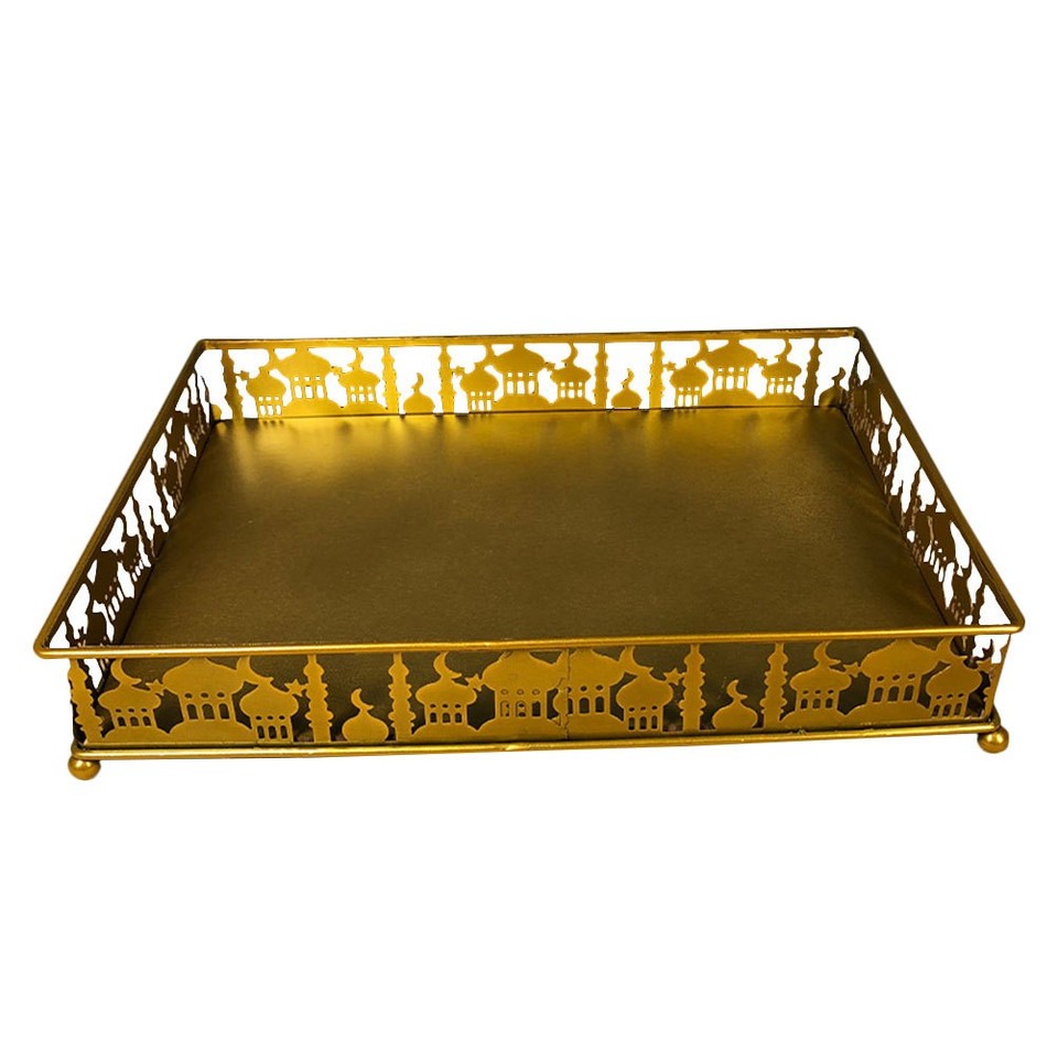 Golden Muslim Eid Iron Food Serve Tray Creative Square-shaped Food ...