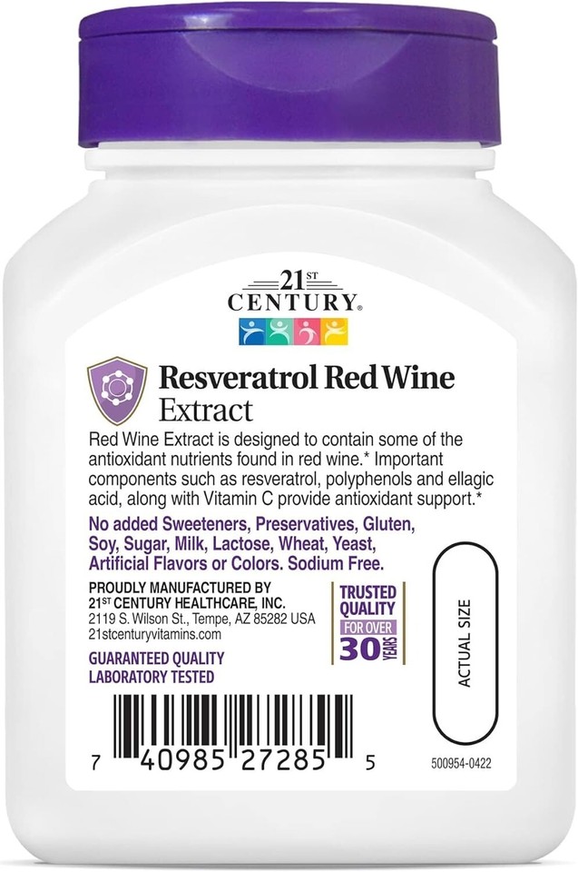 21st Century Resveratrol Red Wine Extract Capsules, 90Count ...