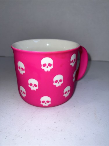 Eccolo White SKULLS on Soft Touch Matte Neon Pink Ceramic Mug Cup ...