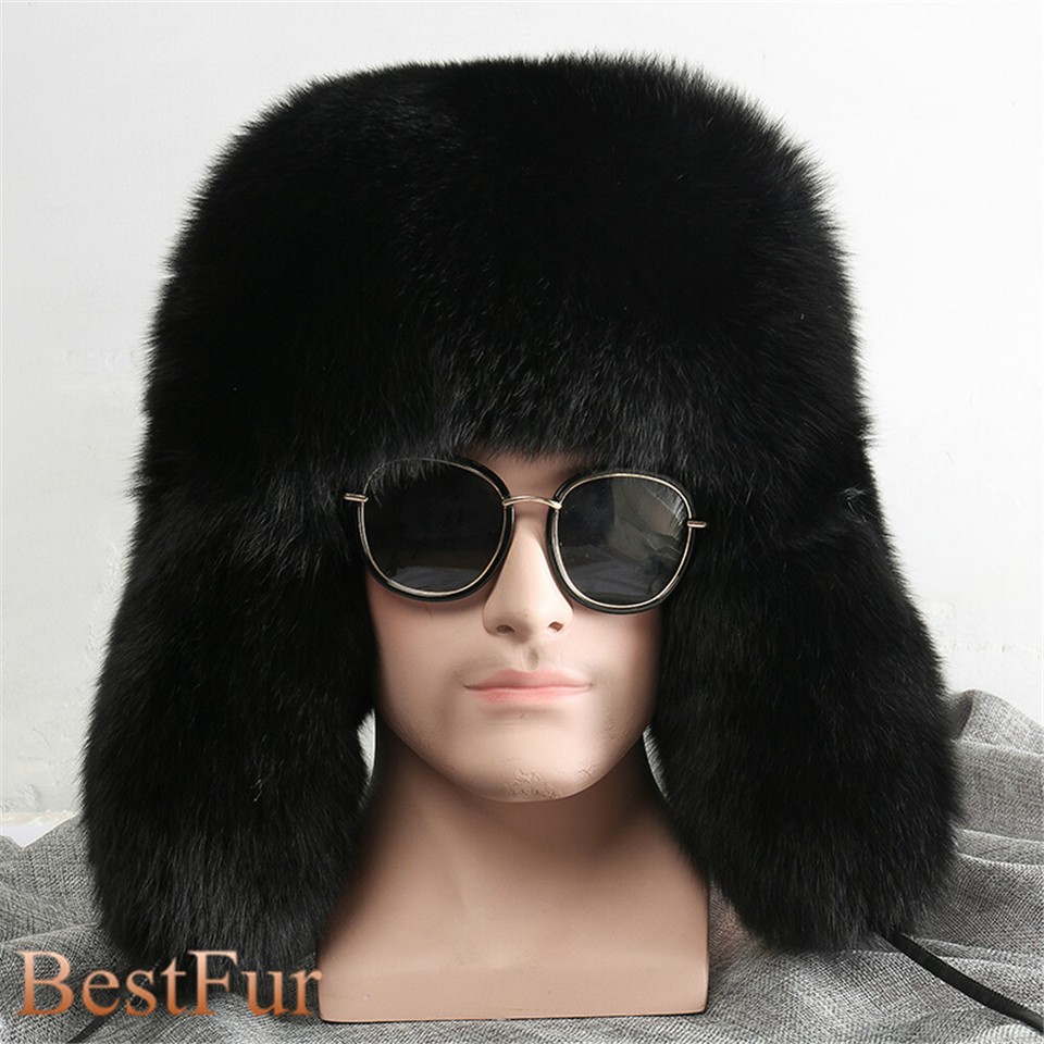 Male Full Covered Real Fox Fur Hat Russian Ushanka Hat Cossack Warm ...