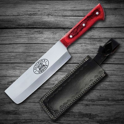 12" Tactical Fixed Blade BUTCHER Cleaver KITCHEN Knife Red WOOD HANDLE ...