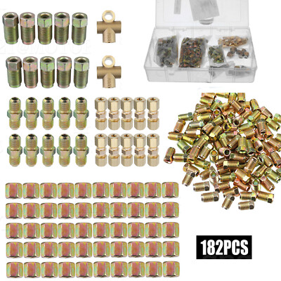 182pcs Brake Line Tube Fitting Nut Kit Female Male Inverted Flares on 3 ...