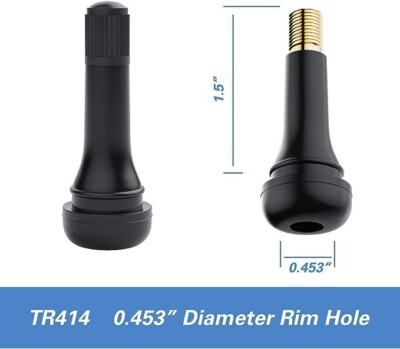 100PCS Tire Valve Stems TR414 Black Rubber Valve Stem Snap-in W/caps W ...