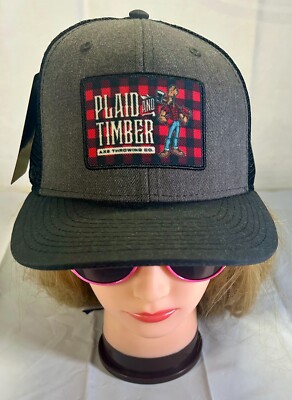 Axe Throwing Hat Cap Gray Mesh Snap Back Plaid And Timber Axe Throwing ...