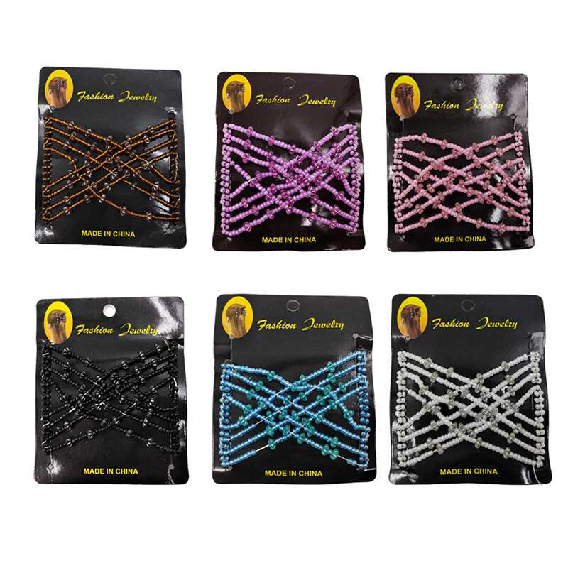 Women Magic Hair Comb Clip Double Slide Wood Beads Elastic Hairpin Hair ...