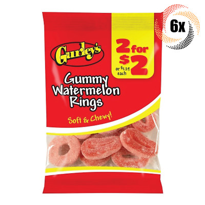 6x Bags Gurley's Gummy Watermelon Rings Chewy Candy | 2.75oz | Fast ...