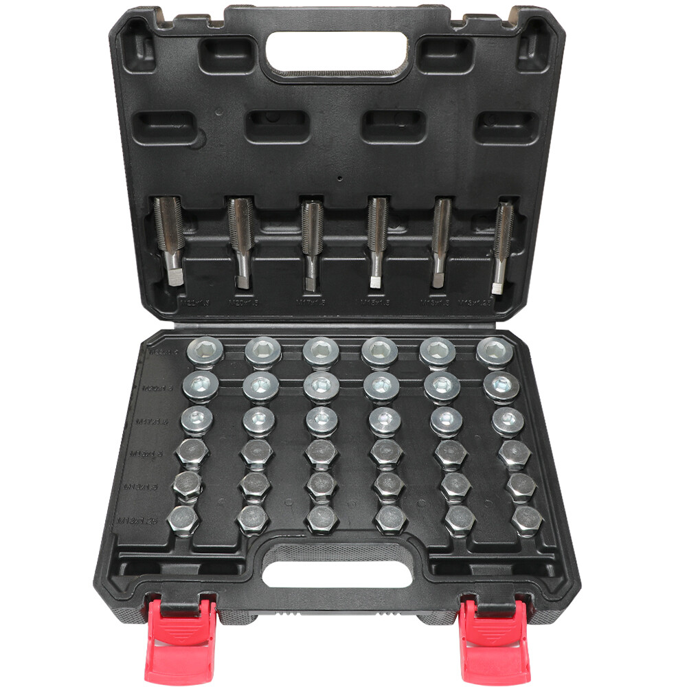 114PC Oil Pan Drain Sump Plug Key Thread Repair Tool Kit Set Drain plug ...