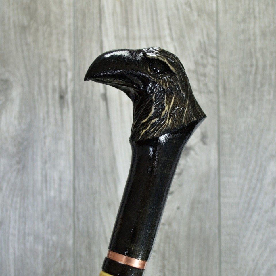 Cane Walking Stick Wooden carved Handmade - Crow | eBay