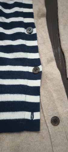 NWT J Crew Wool Sweater Sz M Navy Stripe Beige Elbow Patches Side ...