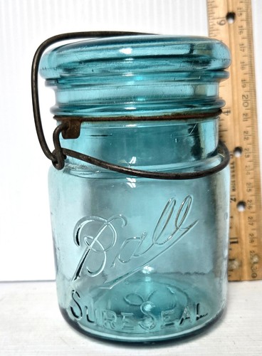 BALL SURE SEAL AQUA BLUE PINT FRUIT JAR | eBay