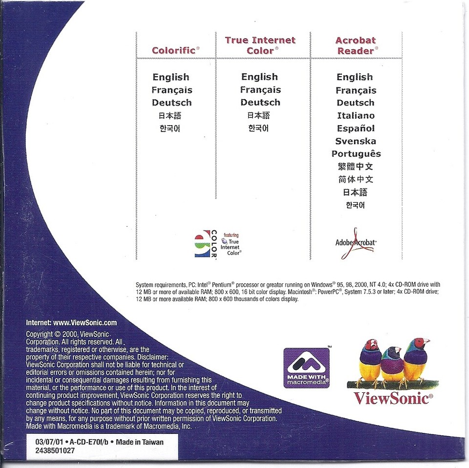 Sealed CD - ViewSonic Wizard E70f/b CRT Monitor Install Software CD | eBay