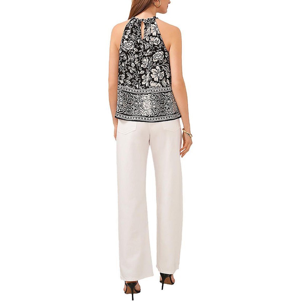 Vince Camuto Womens B/W Floral Print Tank Cami Halter Top Shell S BHFO ...