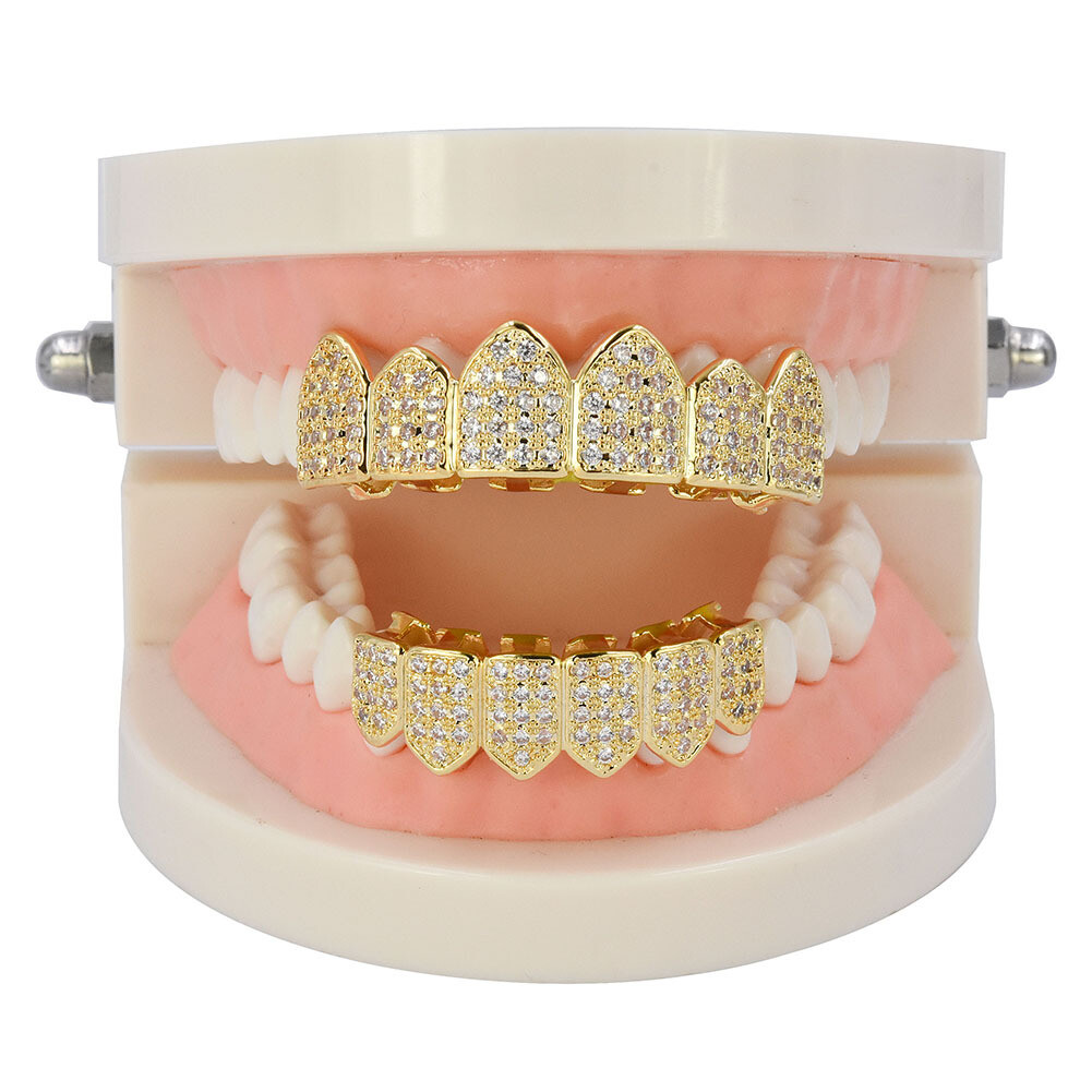 Hip Hop 925 Silver Simulated Diamonds Custom GRILLZ Teeth Top Bottom ...