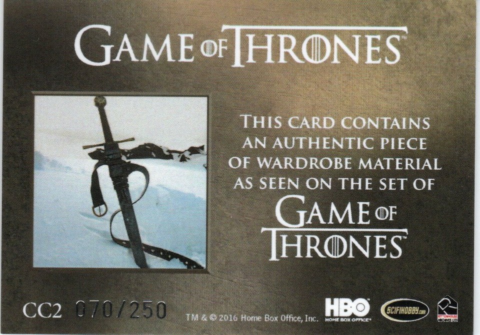 Game of Thrones Season 5 Prop Relic CC2 Samwell Tarly Night Watch Cloak ...