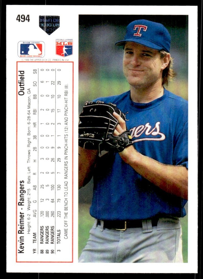 1991 Upper Deck Baseball Card Kevin Reimer Texas Rangers #494 | eBay
