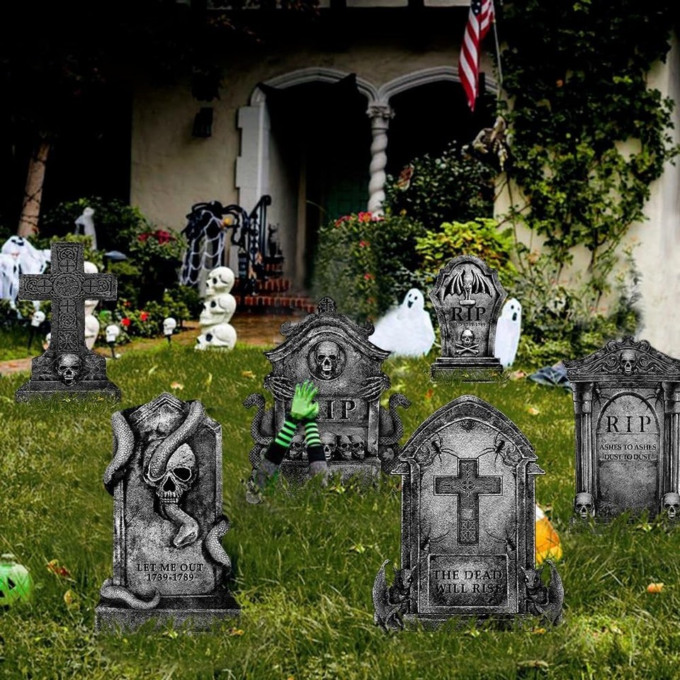 Graveyard Halloween Decorations Outdoor Tombstones: 6Ct Large Tombstone ...