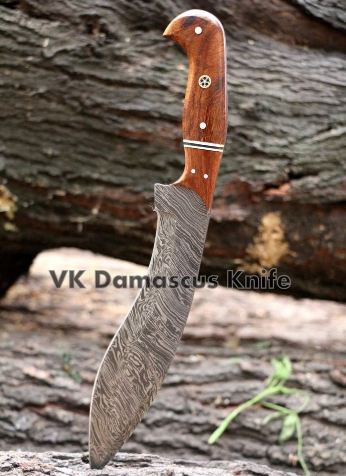 Custom Handmade Damascus Steel Kukri Machete Knife Full Tang 12in With ...
