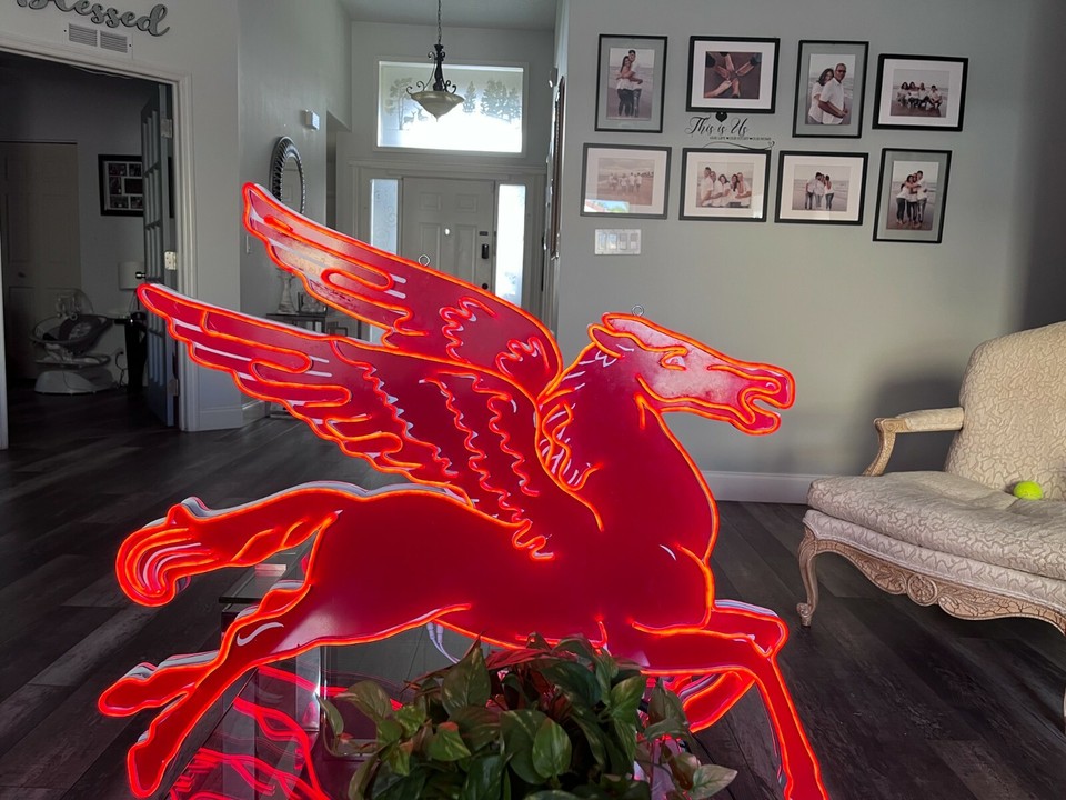 Double-Sided Red Neon Mobil Pegasus Sign-Reproduction Sign | eBay