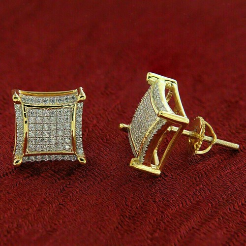 2Ct Round Cut Lab Created Diamond Men's Square Shape Stud 14k Yellow ...