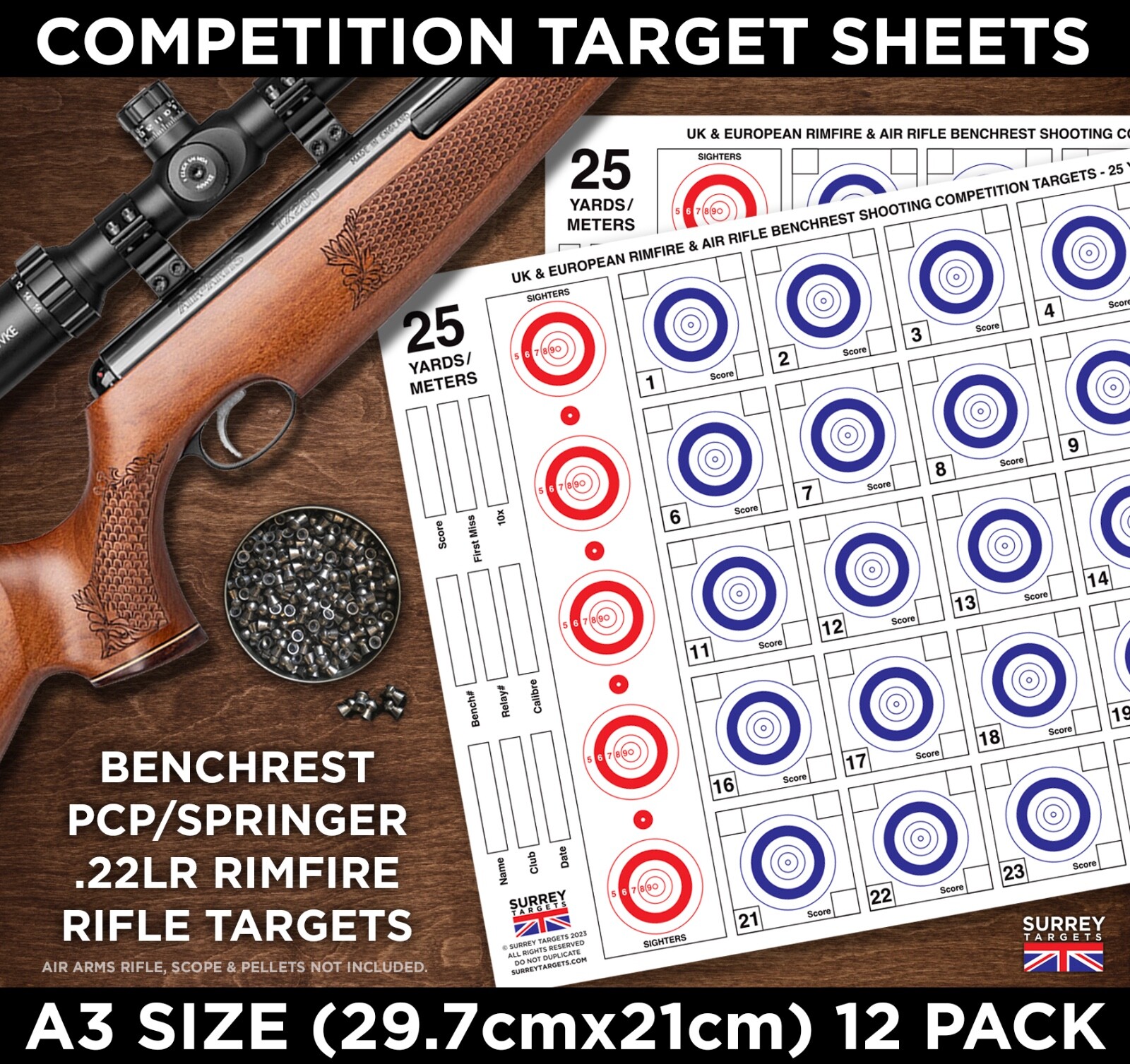 A3 COMPETITION TARGET SHEETS 25 Yard / Metre Rifle Pistol Gun BB ...