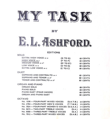 My Task Sheet Music High Voice Emma Louise Ashford Sacred Religious Key ...