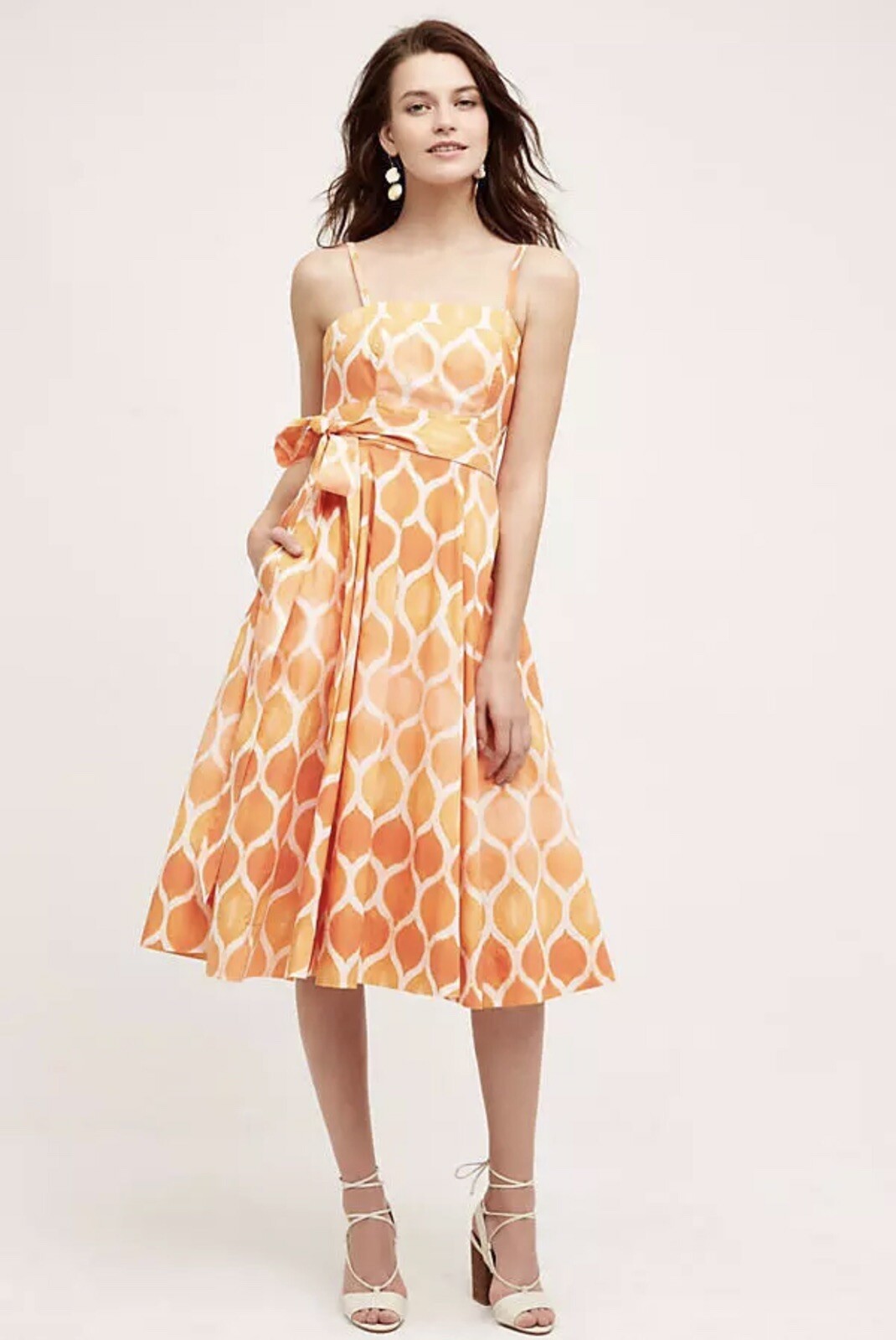 Anthropologie Freya Poplin Dress by Maeve Orange Midi Print Size Sz 2 ...