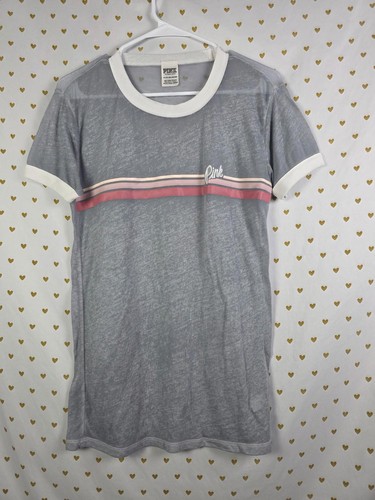 Pink Victorias secret sheer striped ringer tee xs oversized | eBay