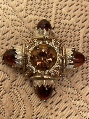 Vintage Signed Expan Maltese Cross Amber Stones Gold Tone Pendant | eBay