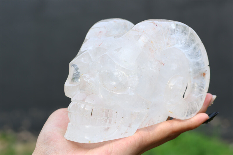 3.03LB Natural Clear Crystal Sheep Skull Hand Carved Quartz Crystal ...