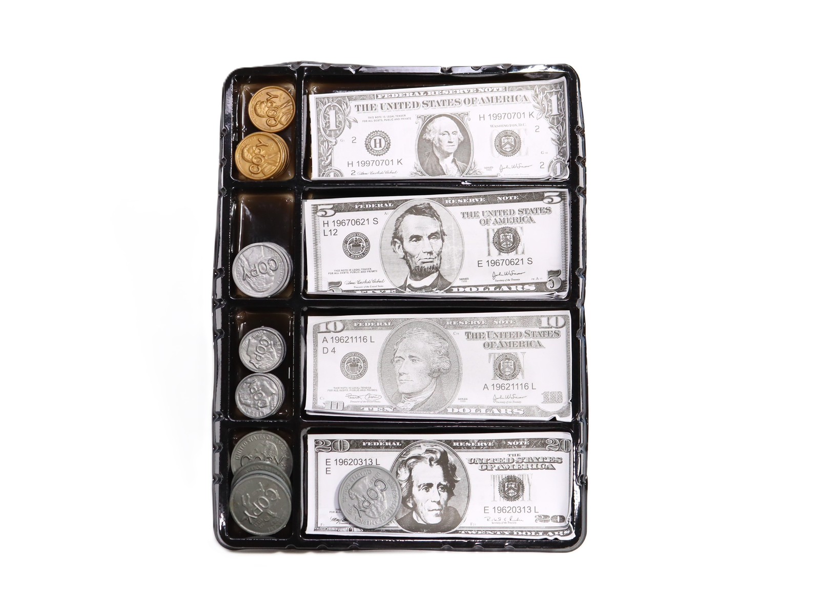 Jaru #3128 Play Money Cash Tray 20 Coins and 20 Bills Kids Pretend Toy ...