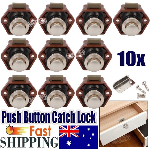 10x Push Button Drawer Cupboard Door Catch Lock Caravan Cabinet Latch ...
