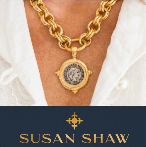 Susan Shaw Necklace Intaglio Coin Gold Double Link 24k TPG | eBay