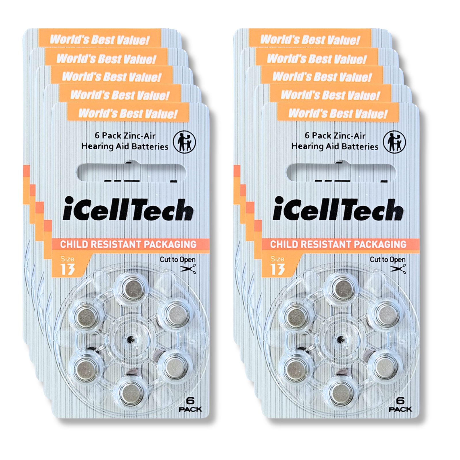 iCellTech Size 13 PR48 Zinc Air 1.45V Hearing Aid Batteries (60 Pack ...
