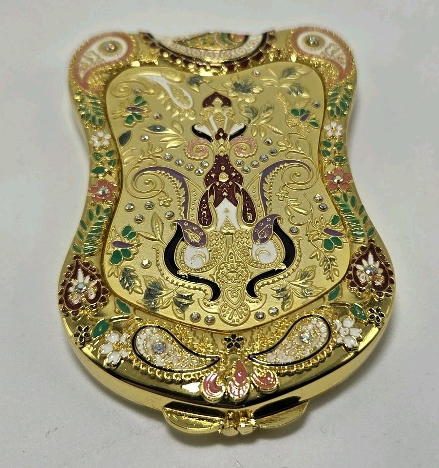 Linrun Gold Tone Hand Held Compact Travel 2-Mirror Art Deco Art Nouveau ...