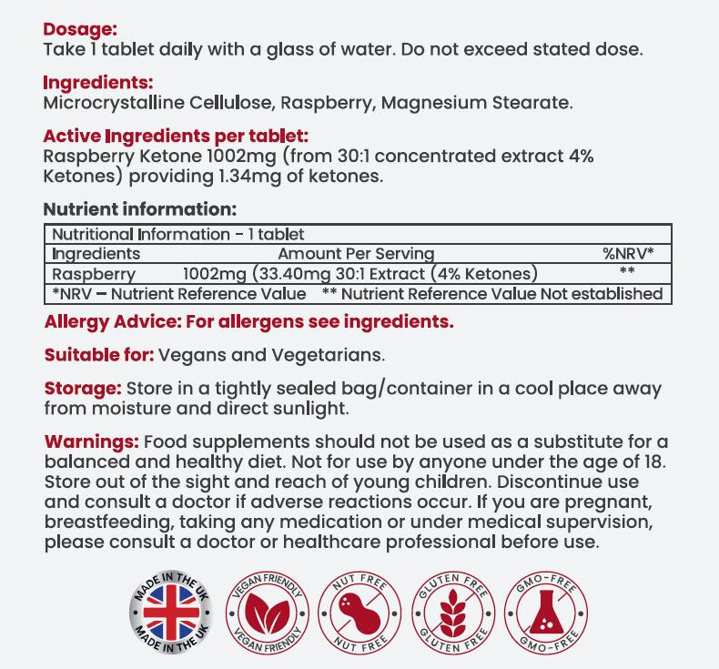 Raspberry Ketones 1000mg - 120 Weight Loss Tablets Diet Slimming Fat ...