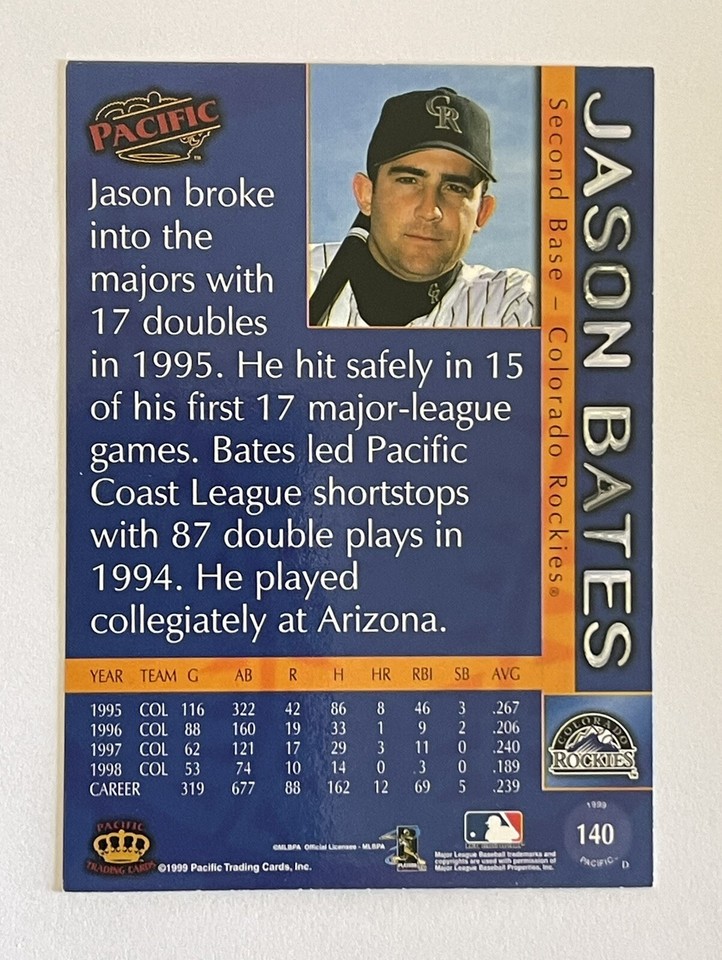 PACIFIC 1999 JASON BATES #140 2B COLORADO ROCKIES BASEBALL CARD | eBay
