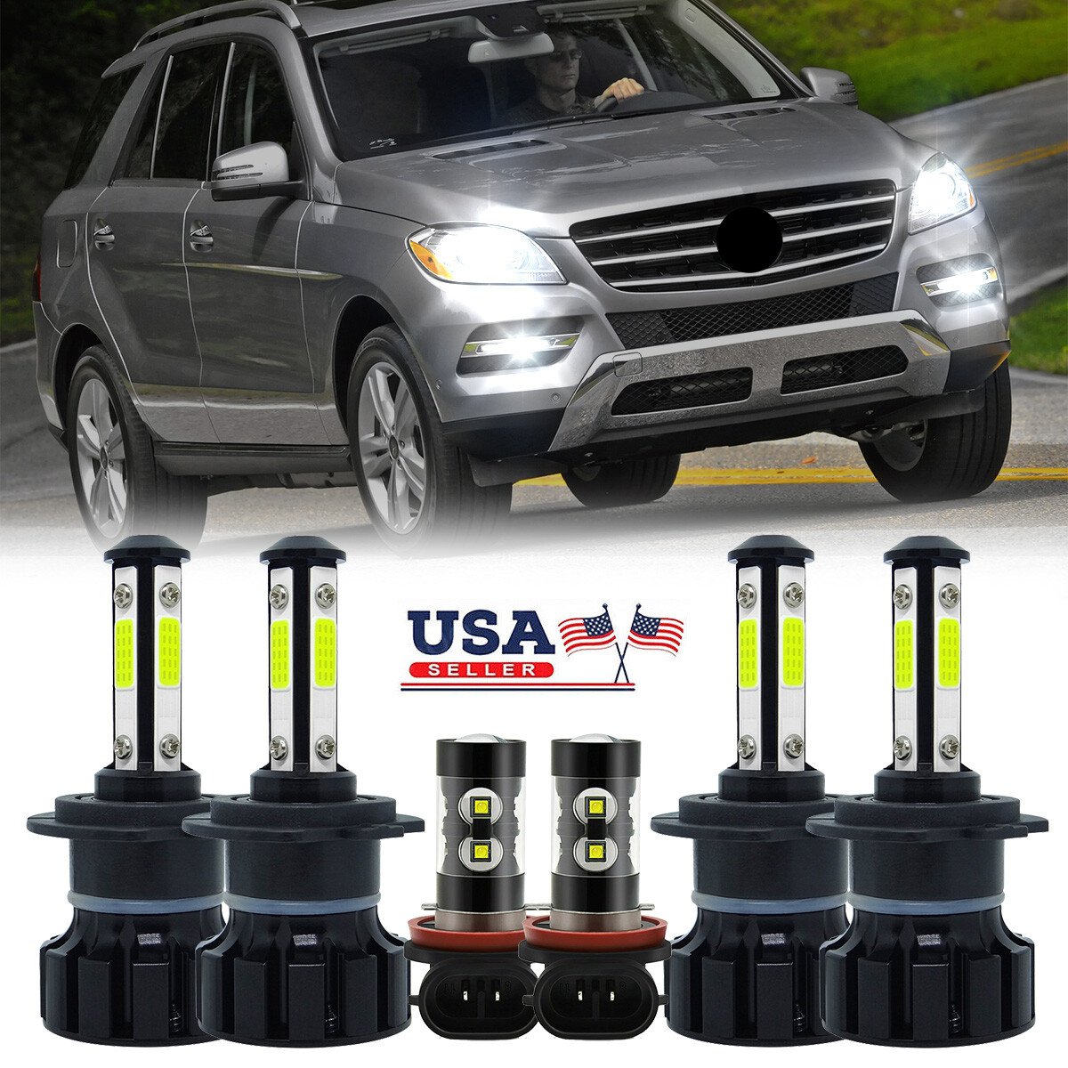 For Mercedes-Benz ML350 2006-2011 Combo LED Headlights Fog Light Bulbs ...