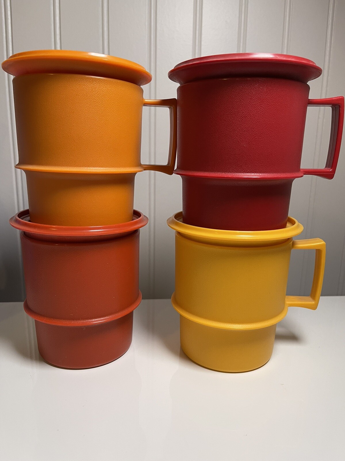 4 Vintage Tupperware Stackable Coffee Mugs Cups. Made in USA 1312 | eBay