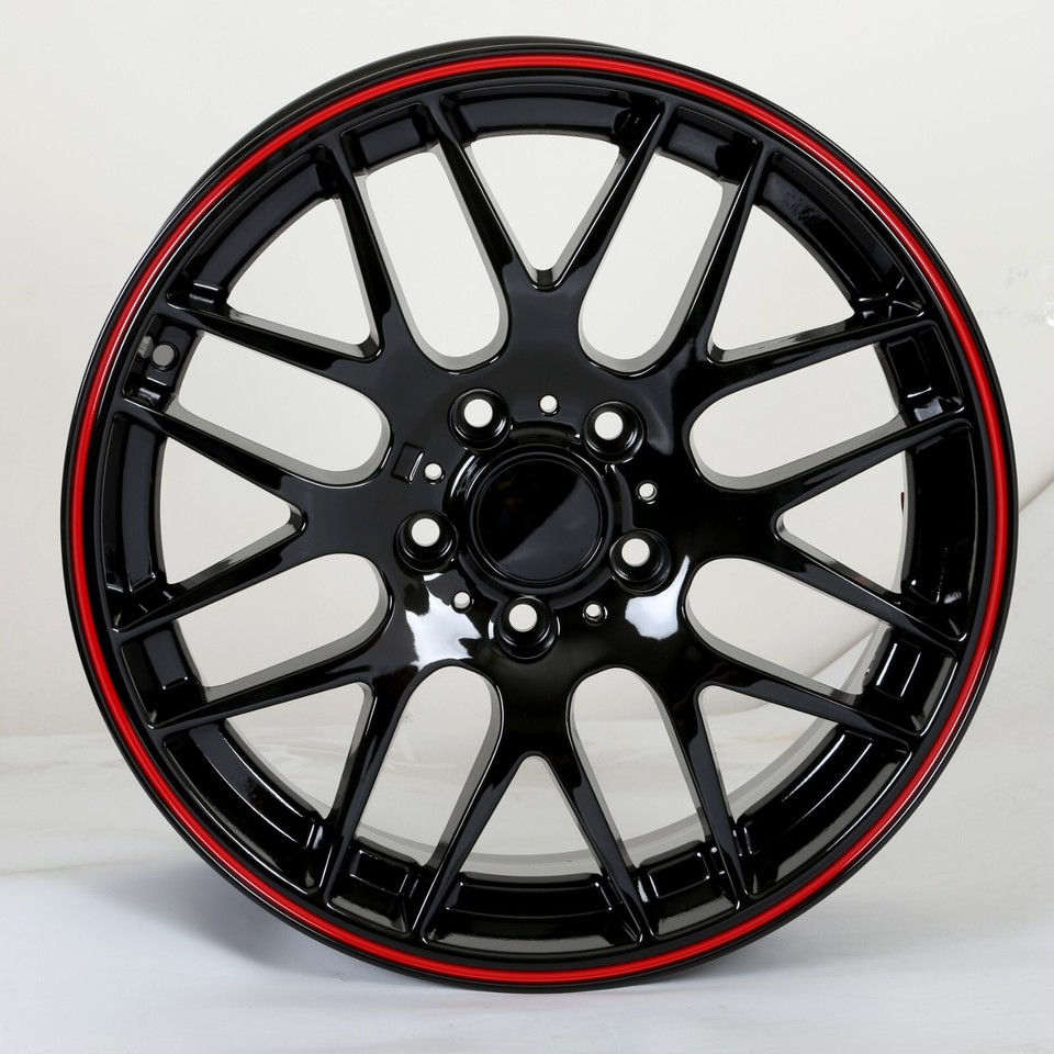 4pc 19" Staggered Set 5x120 Black w/Red Lip CSL Style Wheels Rims Fit ...