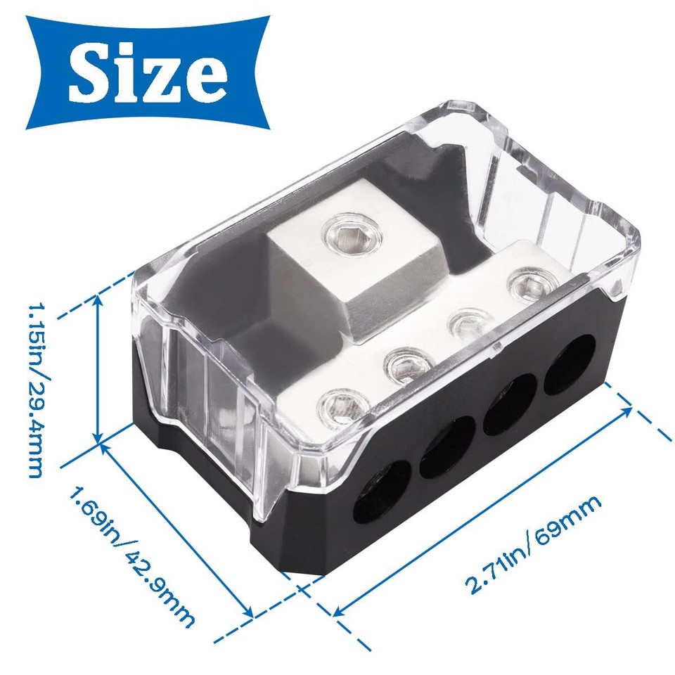 2PCS 4 Way Power Distribution Block,0/2/4 AWG Gauge in 4/8/10 Gauge Out ...